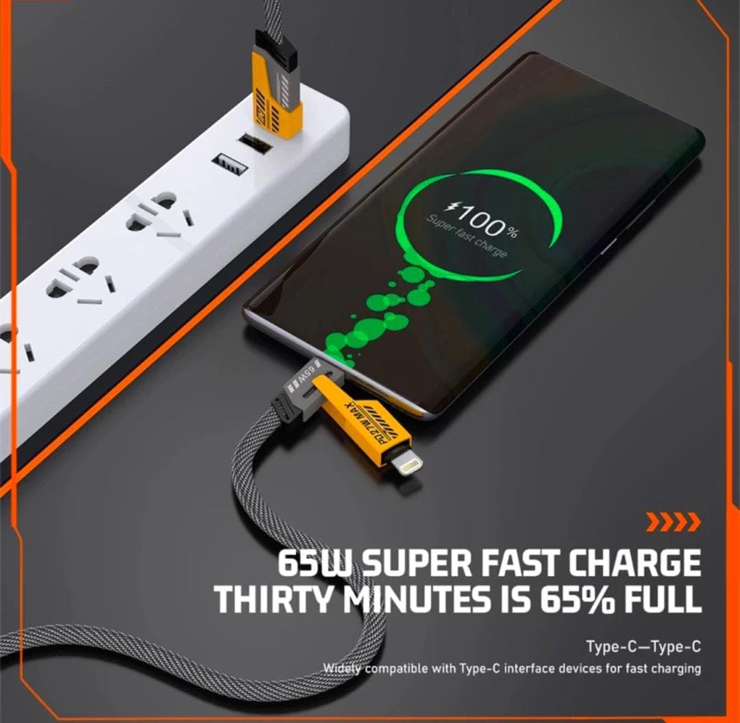USB Type C Cable Armour_4 in 1 Fast Charging, Black, Nylon Braided ...