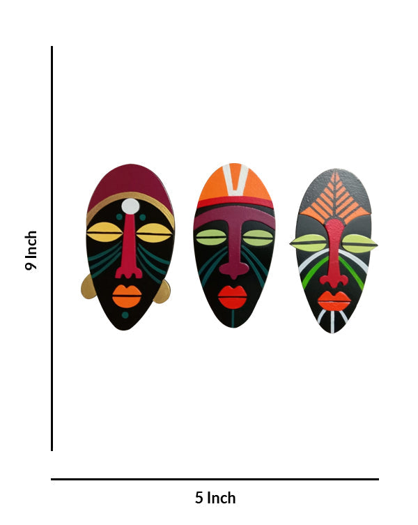Colorful Three Vibrant Tribal Masks, 9 Inch x 5 Inch – Baystore